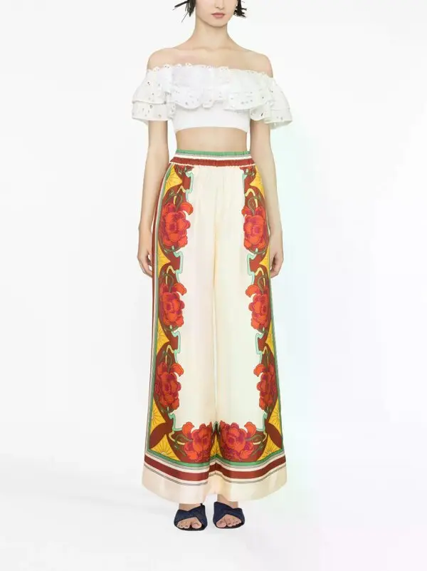 La DoubleJ Floral-print Palazzo Trousers - Neutrals