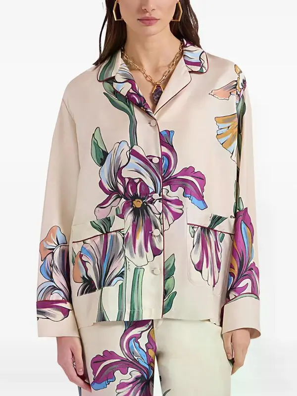 La DoubleJ Floral Print Silk Shirt - Neutrals