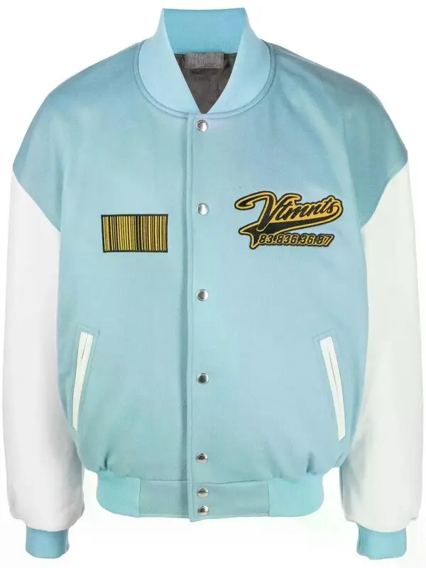 VTMNTS Embroidered Logo Wool-leather Bomber Jacket - Blue