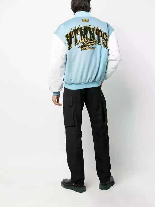 VTMNTS Embroidered Logo Wool-leather Bomber Jacket - Blue