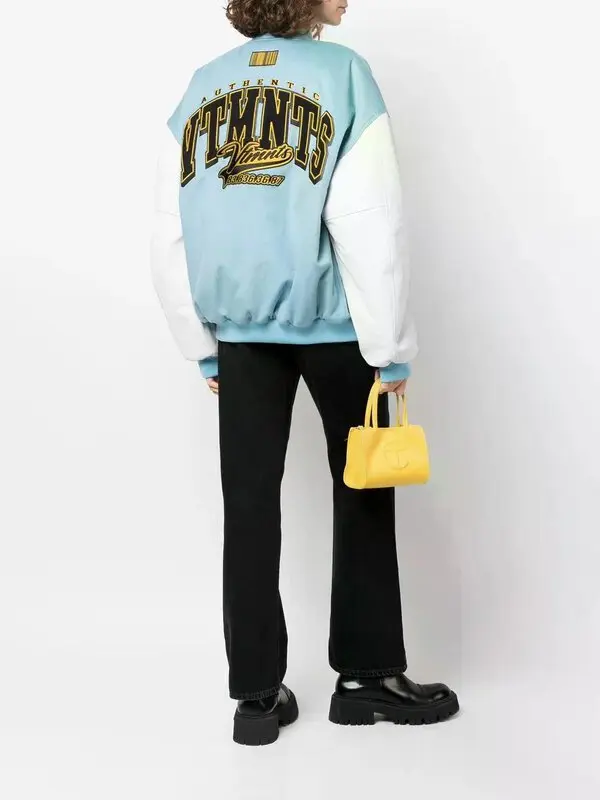 VTMNTS Embroidered Logo Wool-leather Bomber Jacket - Blue