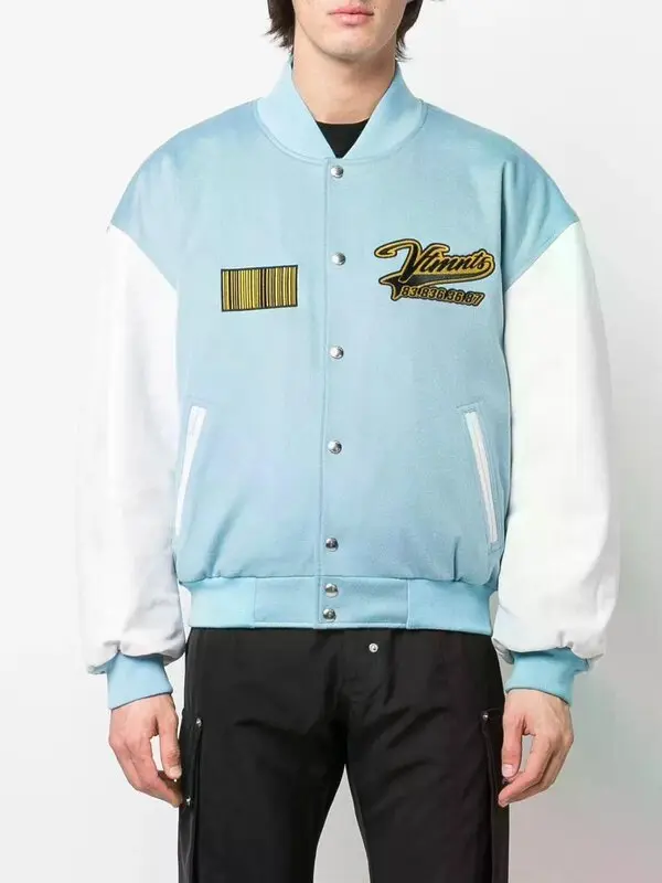 VTMNTS Embroidered Logo Wool-leather Bomber Jacket - Blue
