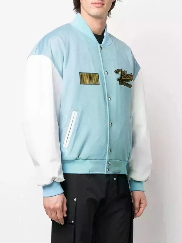 VTMNTS Embroidered Logo Wool-leather Bomber Jacket - Blue