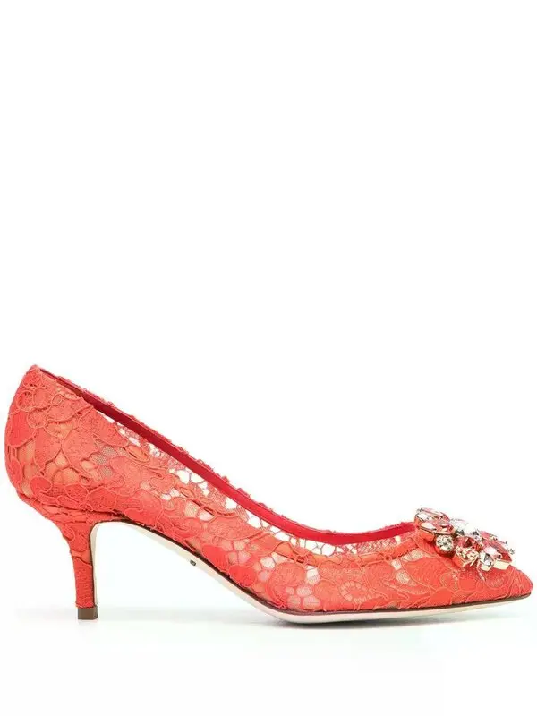 Dolce & Gabbana Belluci Lace Pumps With Crystal Embellishment - Red