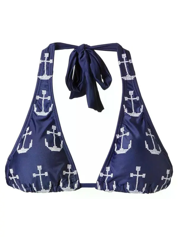 AMIR SLAMA Embroidered Bikini Top With Lace-up Detail - Blue