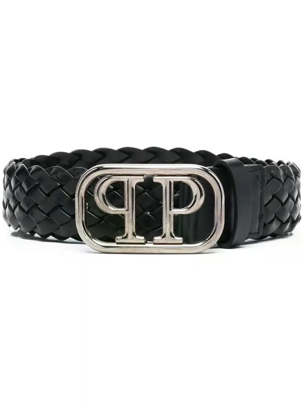 Philipp Plein Braided Logo Buckle Belt - Black