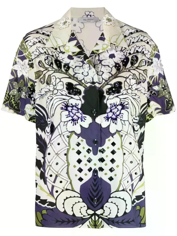 Valentino Garavani Arazzo-print Sequined Shirt - Neutrals