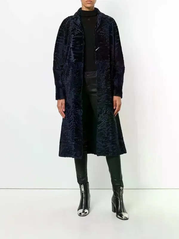 LISKA Textured Single-breasted Lamb Fur Coat