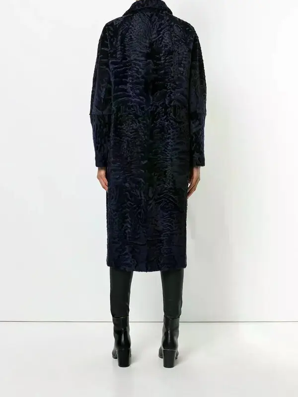 LISKA Textured Single-breasted Lamb Fur Coat