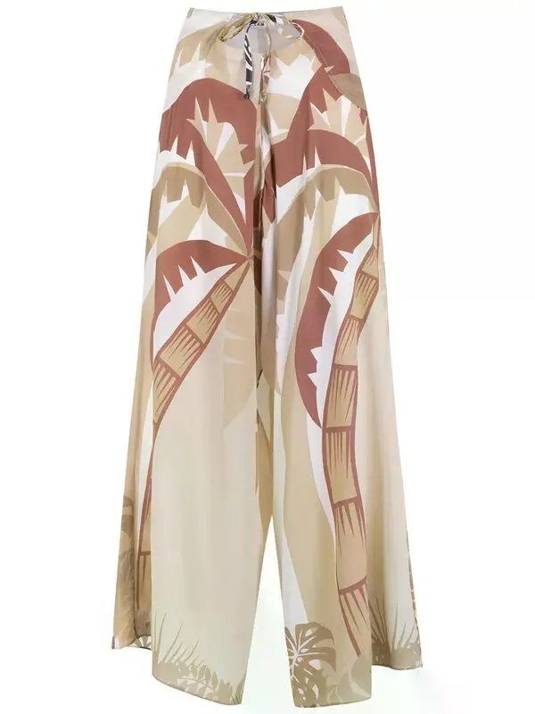 AMIR SLAMA Tropical Print Wide Leg Trousers - Neutrals