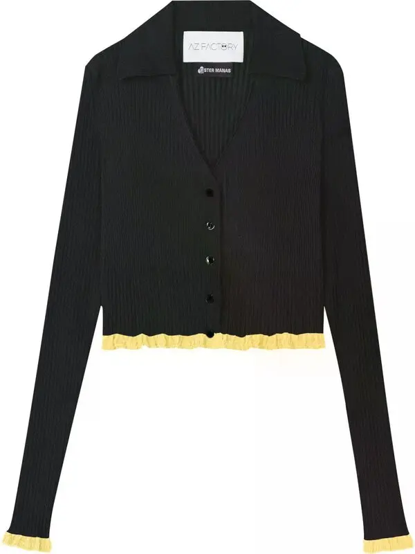 AZ FACTORY Ribbed Cropped Cardigan - Black