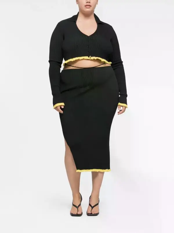 AZ FACTORY Ribbed Cropped Cardigan
