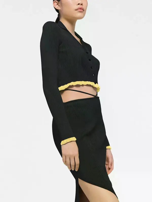 AZ FACTORY Ribbed Cropped Cardigan