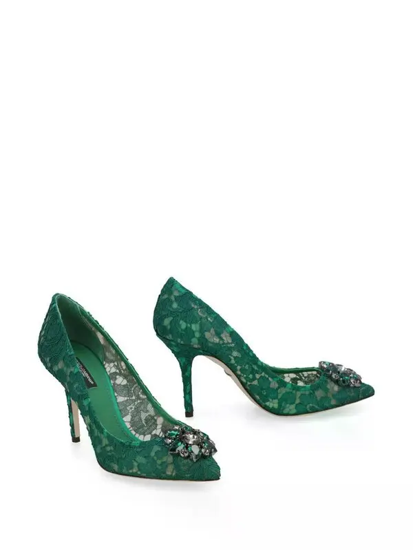 Dolce & Gabbana Bellucci Lace Embellished Stiletto Pumps - Green