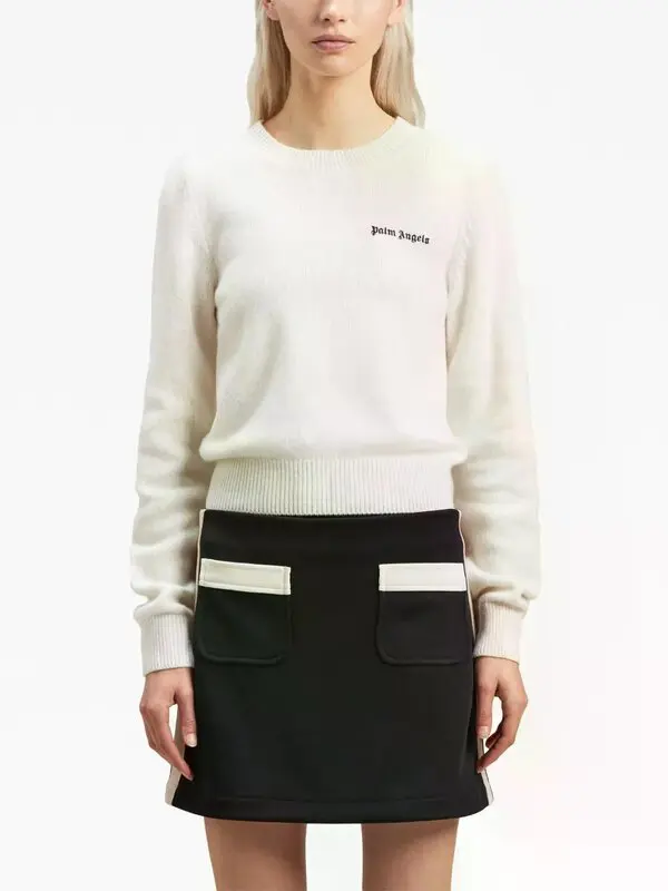 Palm Angels Logo-embroidered Crew-neck Jumper - White