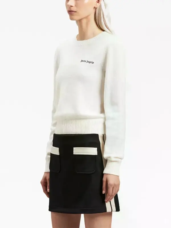 Palm Angels Logo-embroidered Crew-neck Jumper - White
