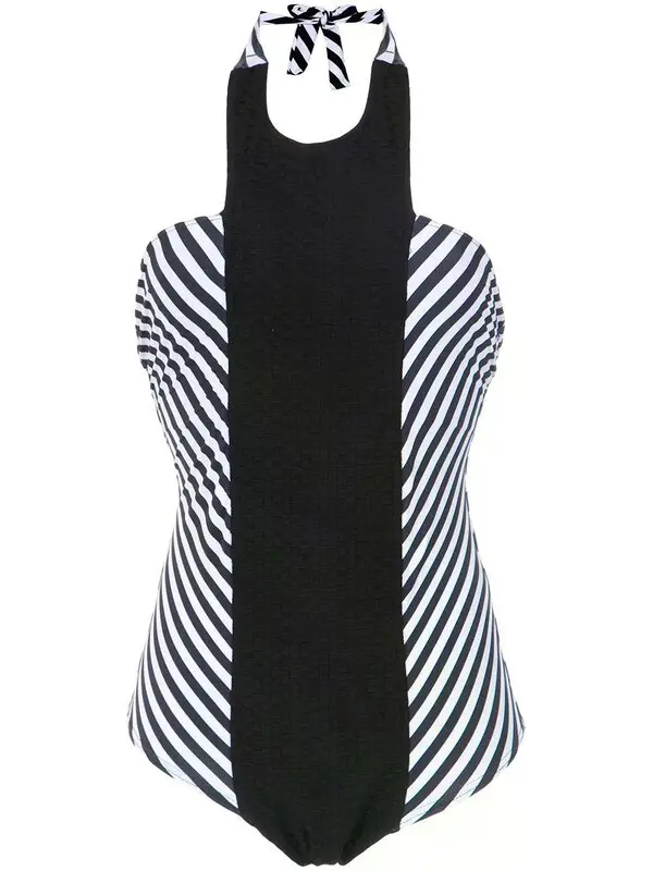 AMIR SLAMA Striped One Piece Swimsuit - Black