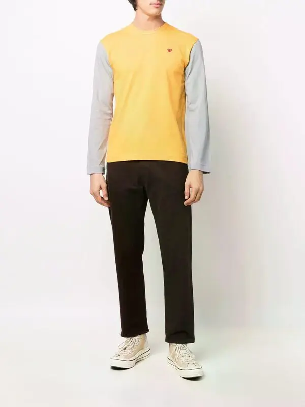 Play Comme Des Garcon Logo-embroidered Colour-block T-shirt - Orange