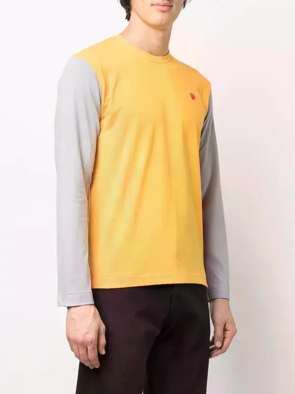 Play Comme Des Garcon Logo-embroidered Colour-block T-shirt - Orange