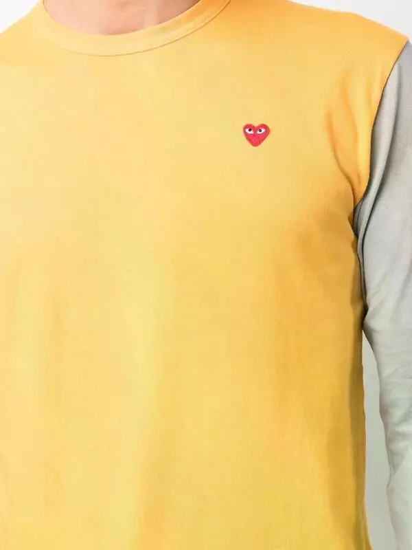 Play Comme Des Garcon Logo-embroidered Colour-block T-shirt - Orange