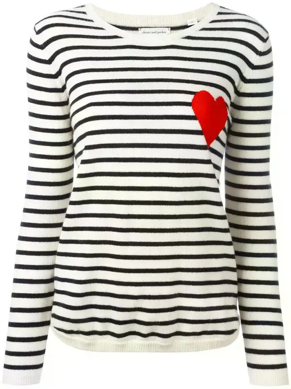 Chinti & Parker Breton Stripe Heart Jumper - Neutrals