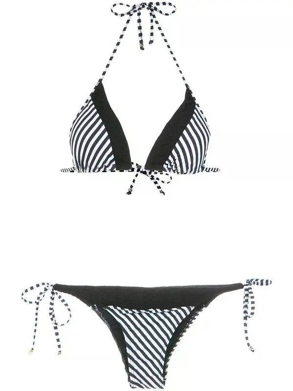 AMIR SLAMA Striped Triangle Bikini Set - Black