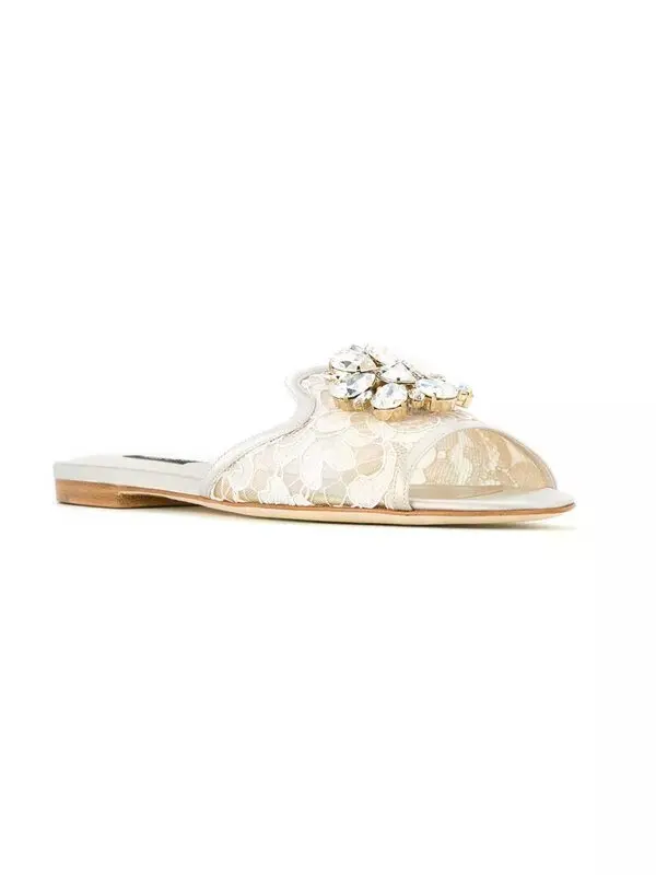 Dolce & Gabbana Bianca Rainbow Lace Brooch-detail Sandals - Metallic