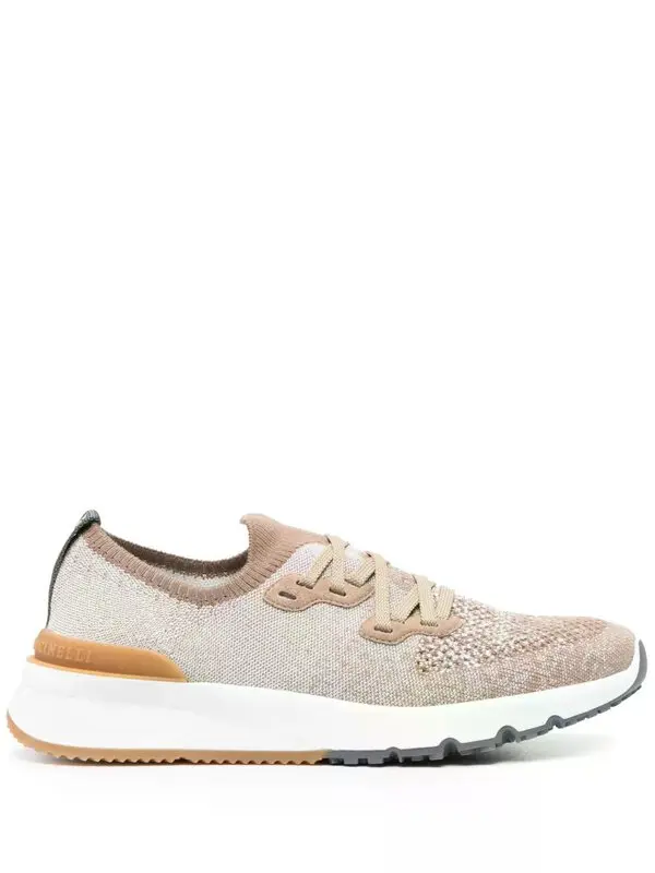 Brunello Cucinelli Mesh-panel Lace-up Sneakers - Brown