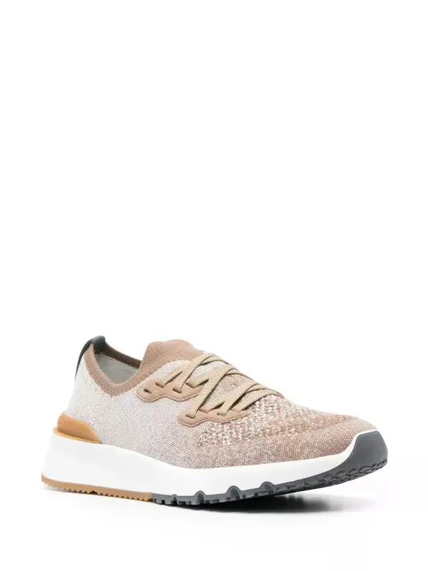 Brunello Cucinelli Mesh-panel Lace-up Sneakers - Brown