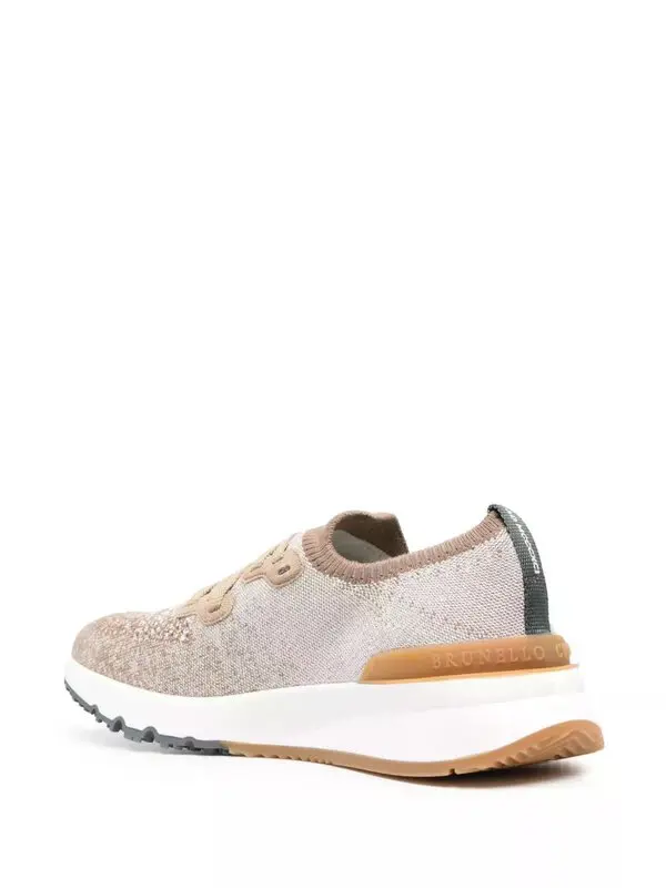 Brunello Cucinelli Mesh-panel Lace-up Sneakers - Brown