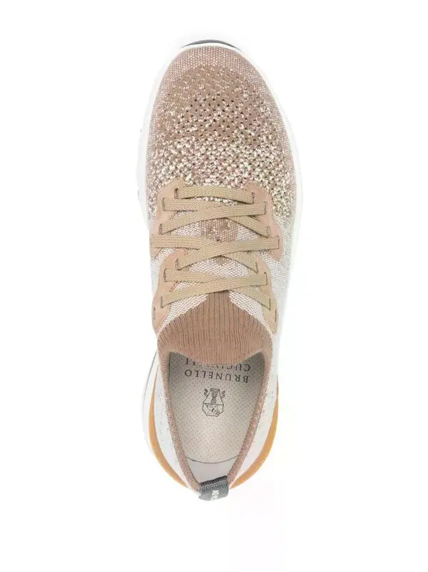 Brunello Cucinelli Mesh-panel Lace-up Sneakers - Brown