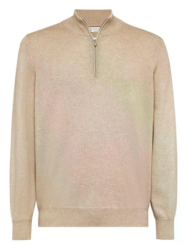 Brunello Cucinelli High-neck Zip-front Sweatshirt - Neutrals