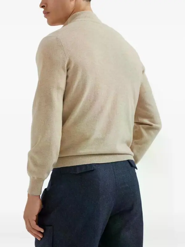 Brunello Cucinelli High-neck Zip-front Sweatshirt - Neutrals