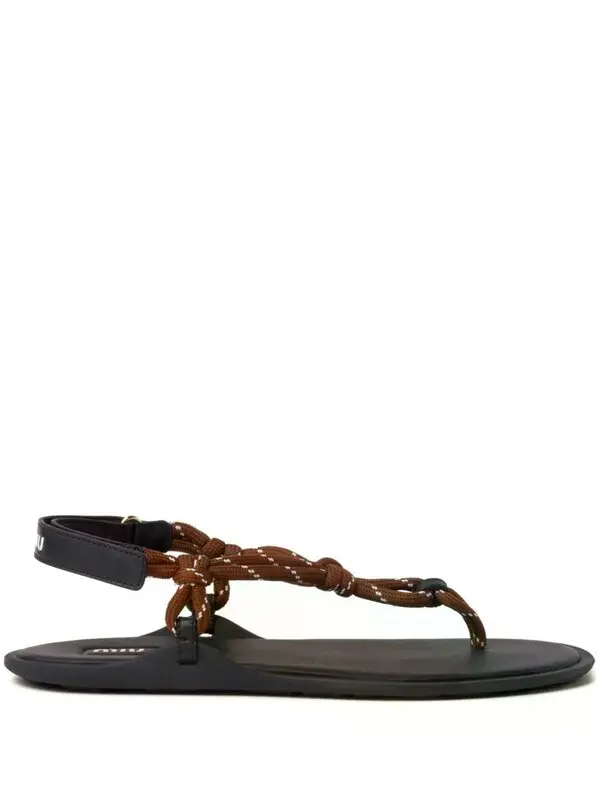 Miu Miu Cord-strap Leather Sandals - Brown