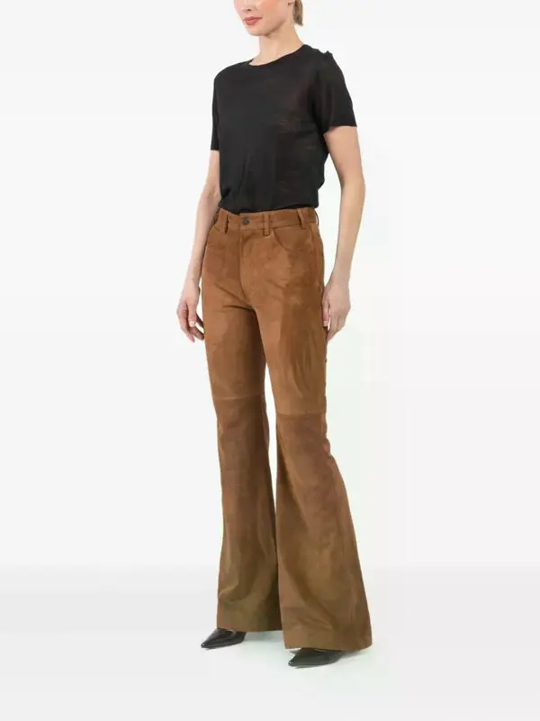 NILI LOTAN Roe Flared Suede Trousers - Brown