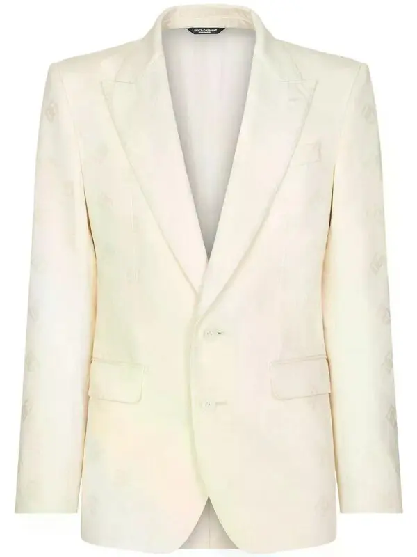 Dolce & Gabbana Dg-logo Jacquard Single-breasted Blazer - Neutrals