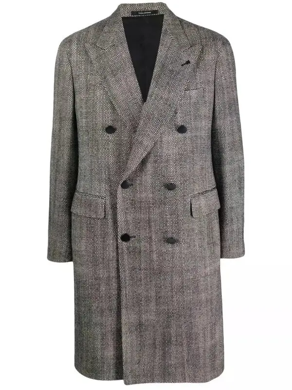 Tagliatore Double-breasted Herringbone Virgin Wool-blend Coat