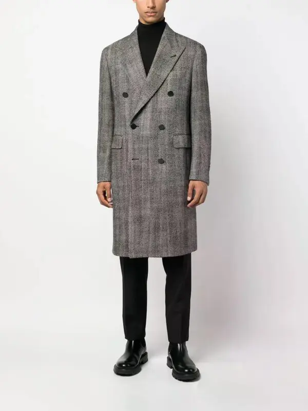 Tagliatore Double-breasted Herringbone Virgin Wool-blend Coat