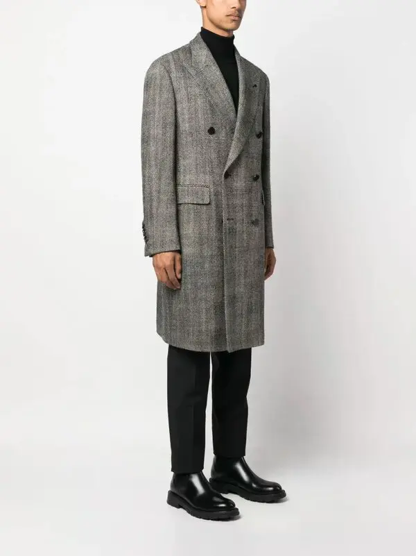 Tagliatore Double-breasted Herringbone Virgin Wool-blend Coat