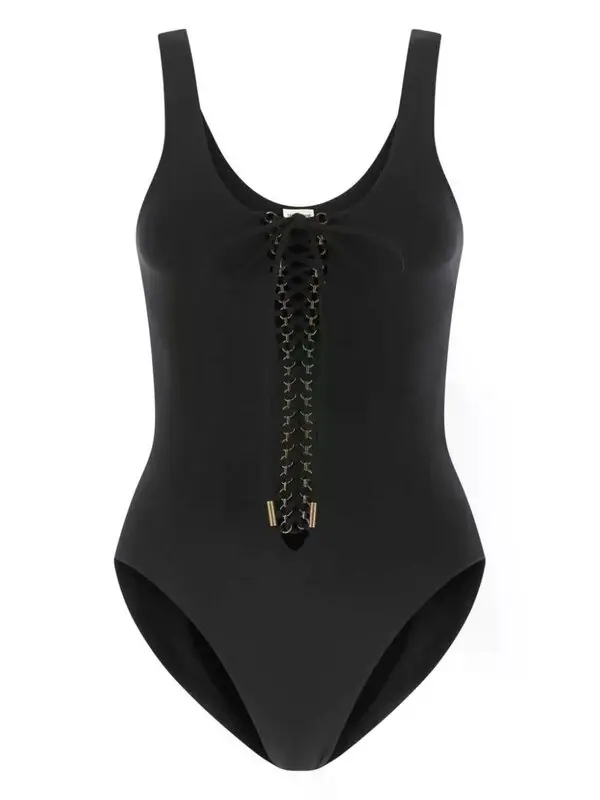 Saint Laurent Saharienne Lace-up One Piece Swimsuit - Black