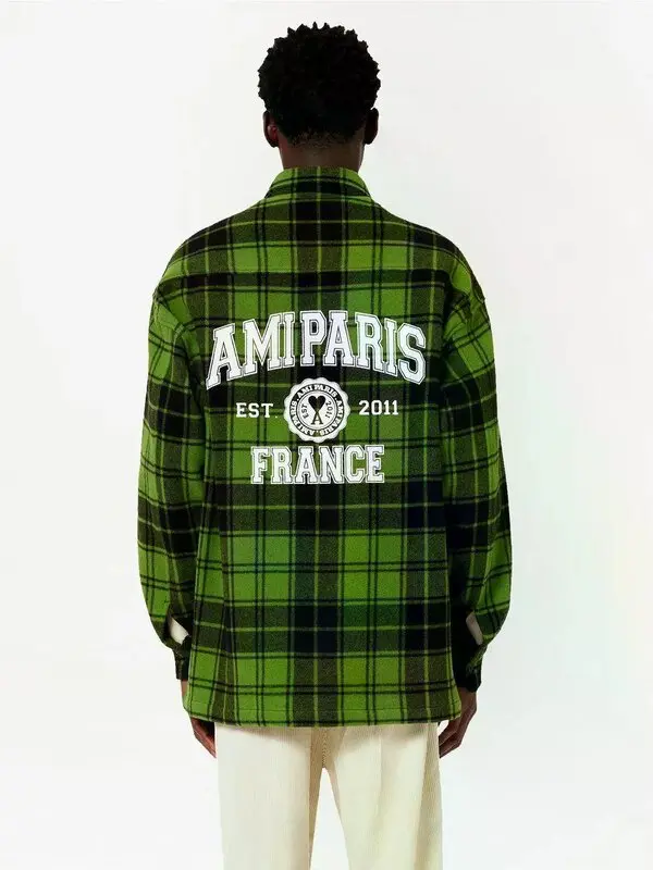 AMI Paris Logo-print Plaid Shirt