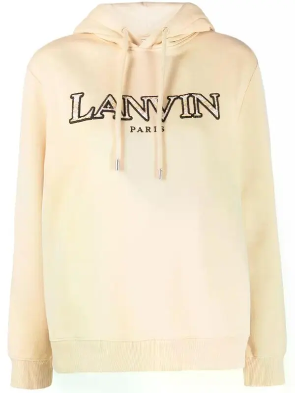 LANVIN Logo-embroidered Cotton Hoodie - Neutrals