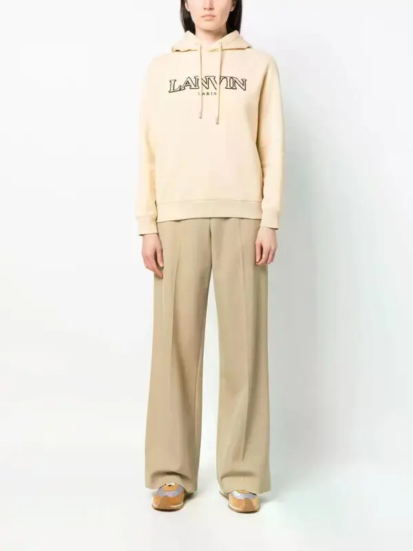 LANVIN Logo-embroidered Cotton Hoodie - Neutrals