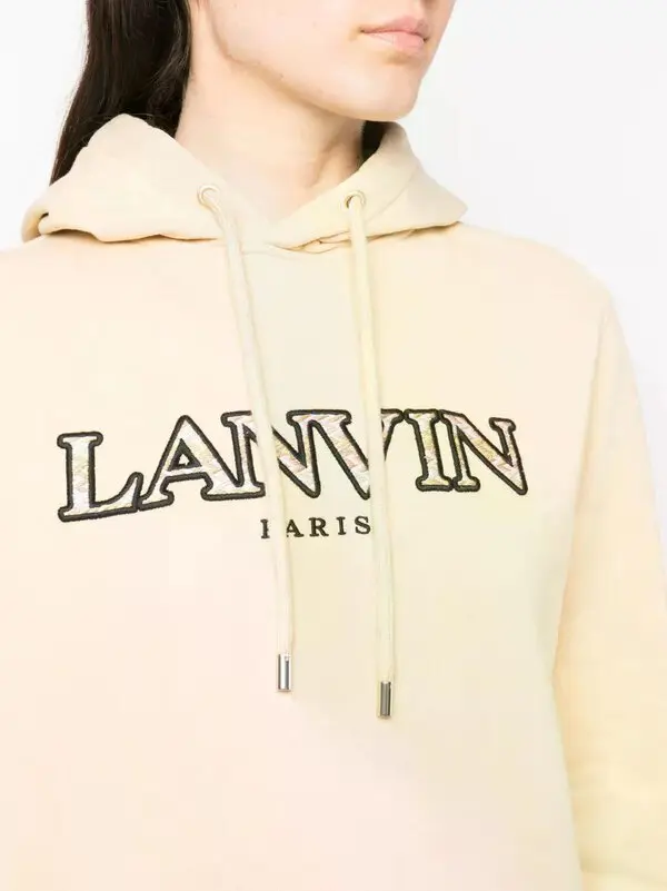 LANVIN Logo-embroidered Cotton Hoodie - Neutrals