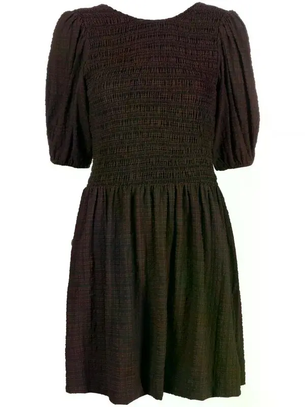 GANNI Striped Smocked Mini Dress - Brown