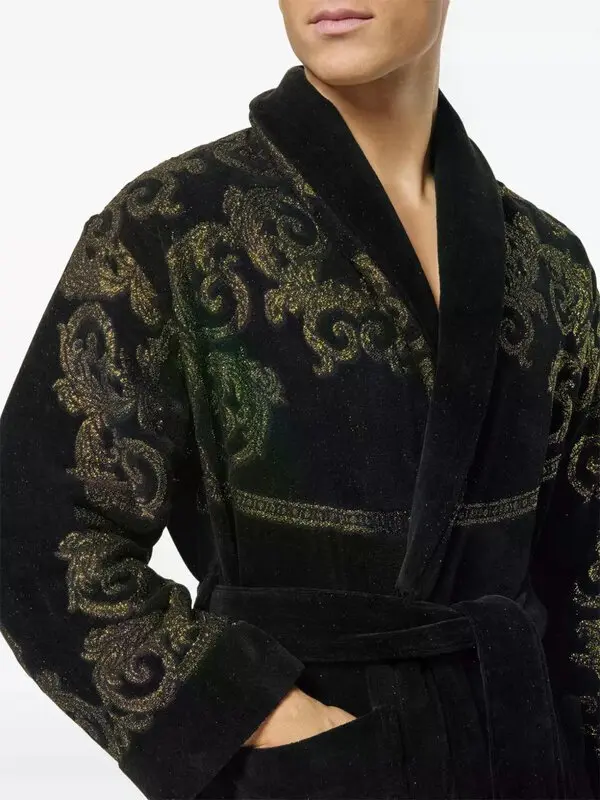 Versace Barocco-embroidered Belted Bath Robe
