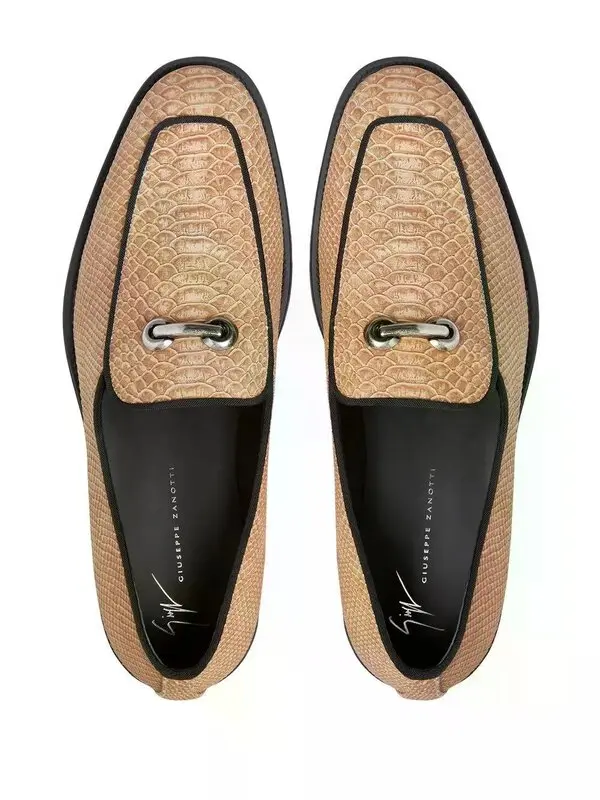GIUSEPPE ZANOTTI Archibald Snakeskin-effect Leather Loafers - Brown