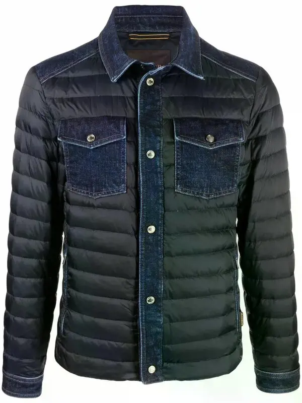 MOORER Padded Jacket With Denim Details - Blue