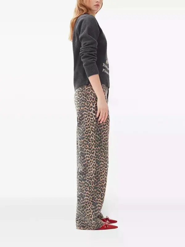 GANNI Leopard Print Denim Trousers