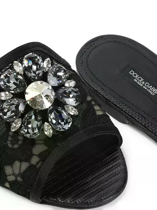 Dolce & Gabbana Bianca Lace Embellished Sandals - Black